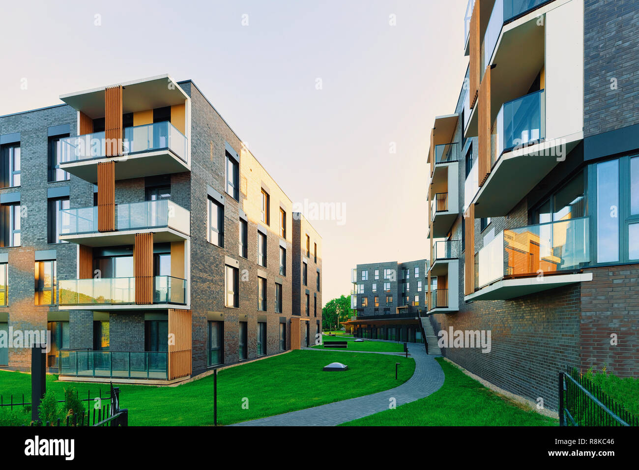 Modern residential apartment house complex with outdoor facilities ...