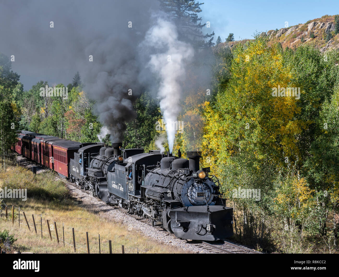 Eastbound double-header train on the west side of Cumbres Pass, Cumbres ...