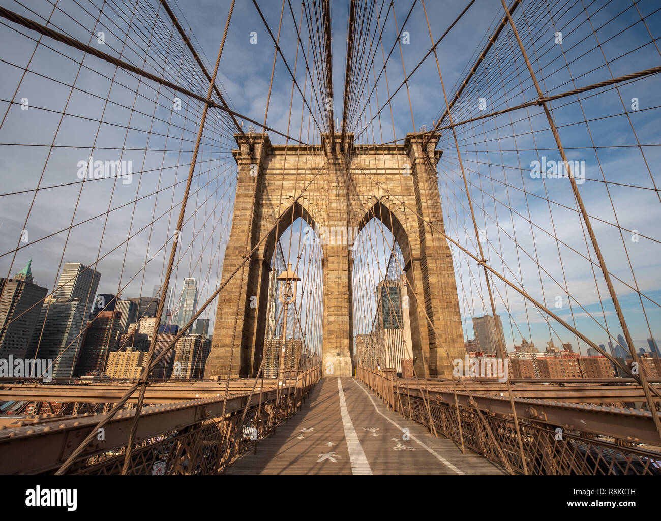 The Upper Deck Walkway of the Brooklyn Bridge Facing the Manhattan ...