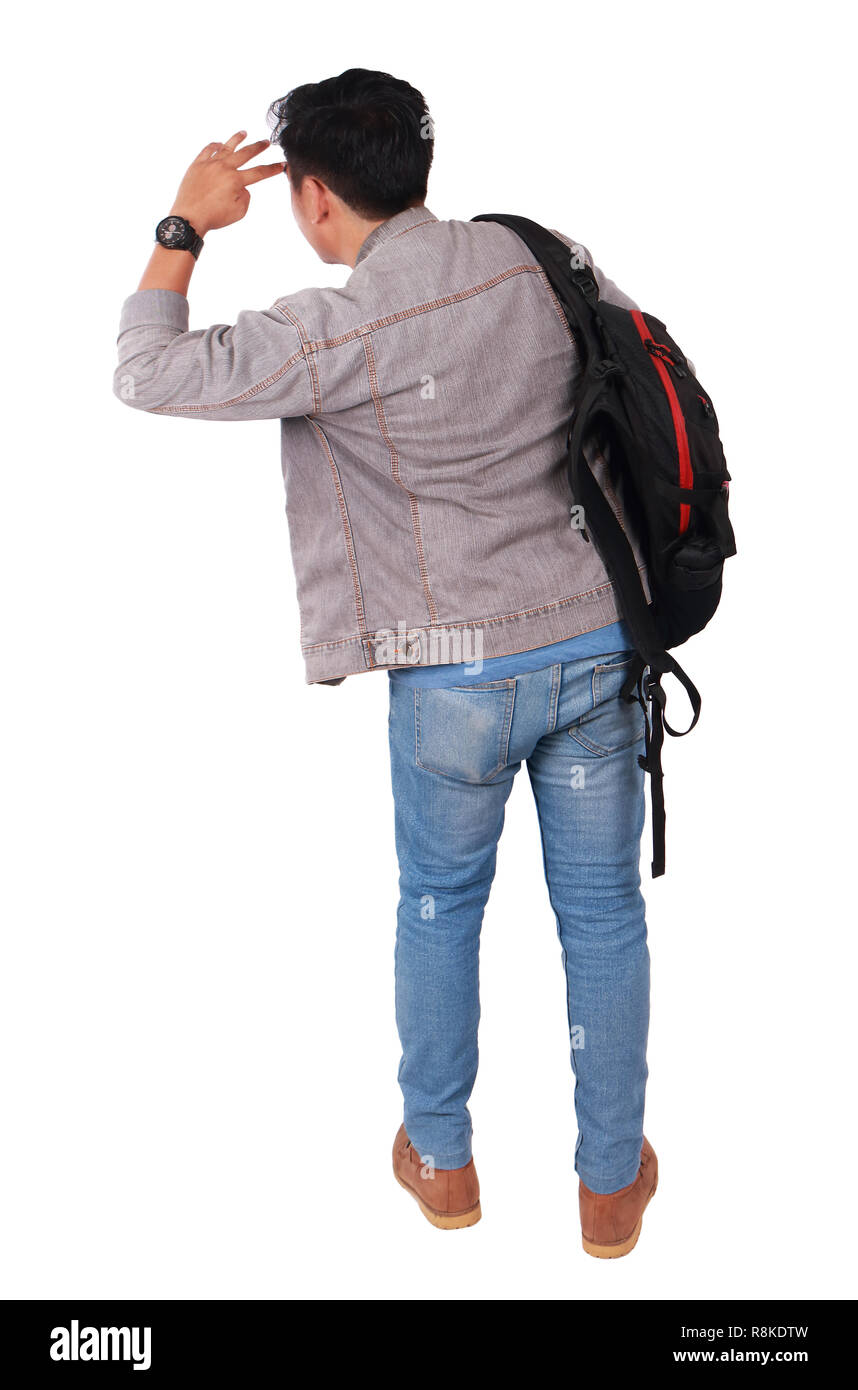 Photo image portrait of a young Asian male student standing and looking ...