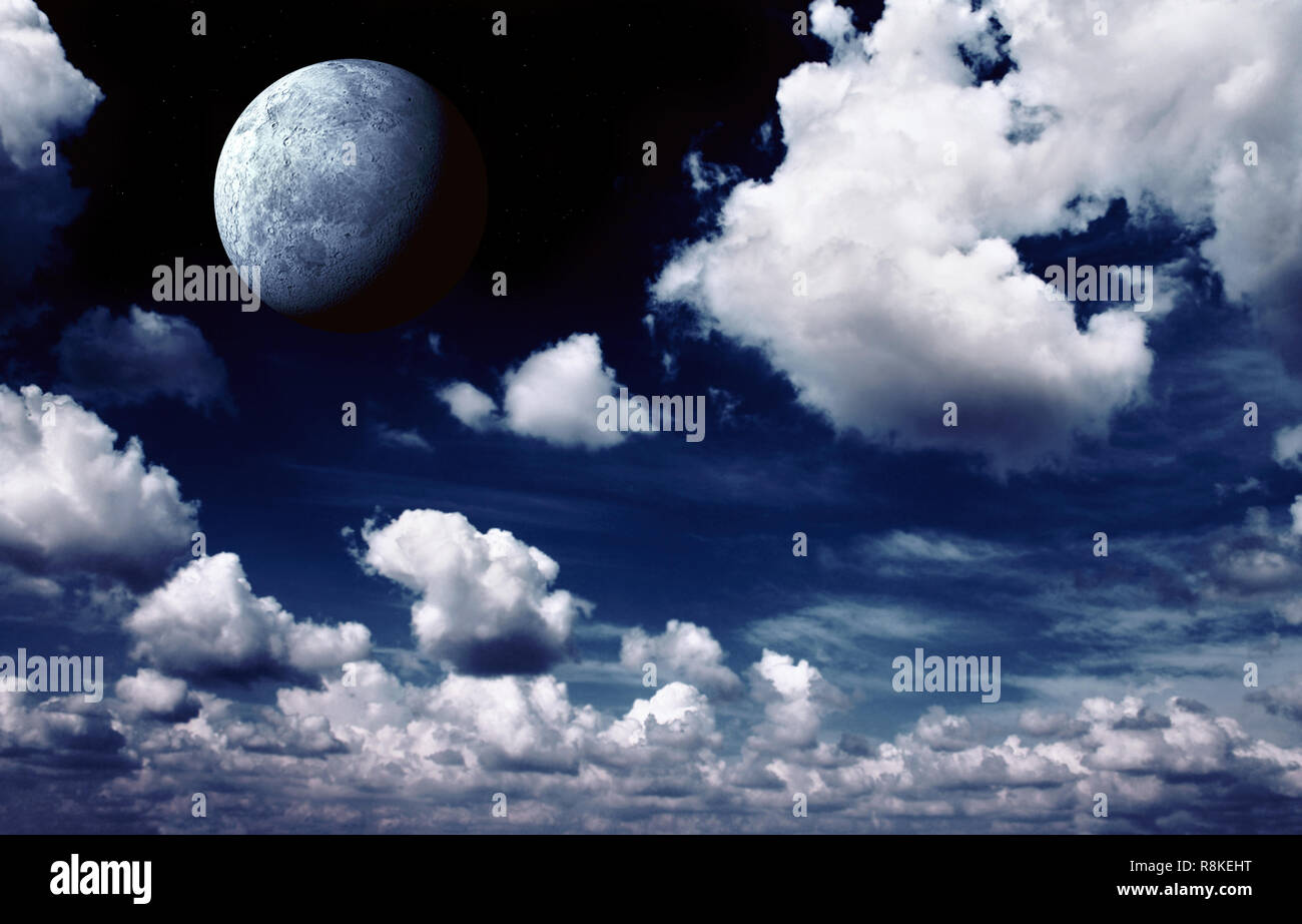 Night fairy tale - bright moon in the night sky Stock Photo - Alamy