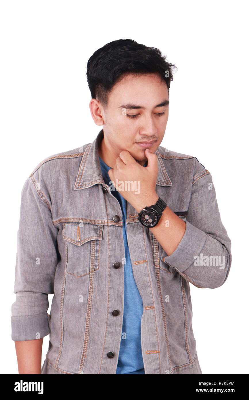 Photo image portrait of a cute young Asian male student standing ...