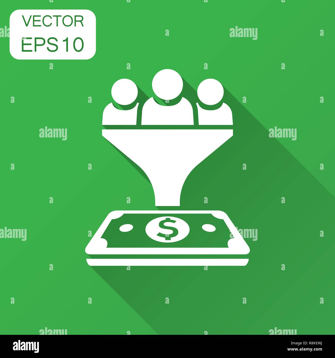 Lead management icon in flat style. Funnel with people, money vector ...