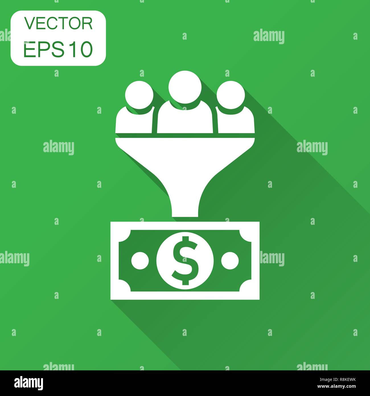 Lead management icon in flat style. Funnel with people, money vector ...