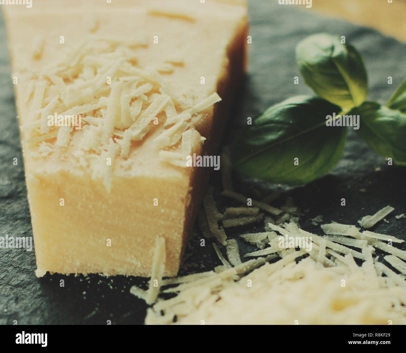 dairy and rustic farm food styled concept - shredded parmesan cheese ...