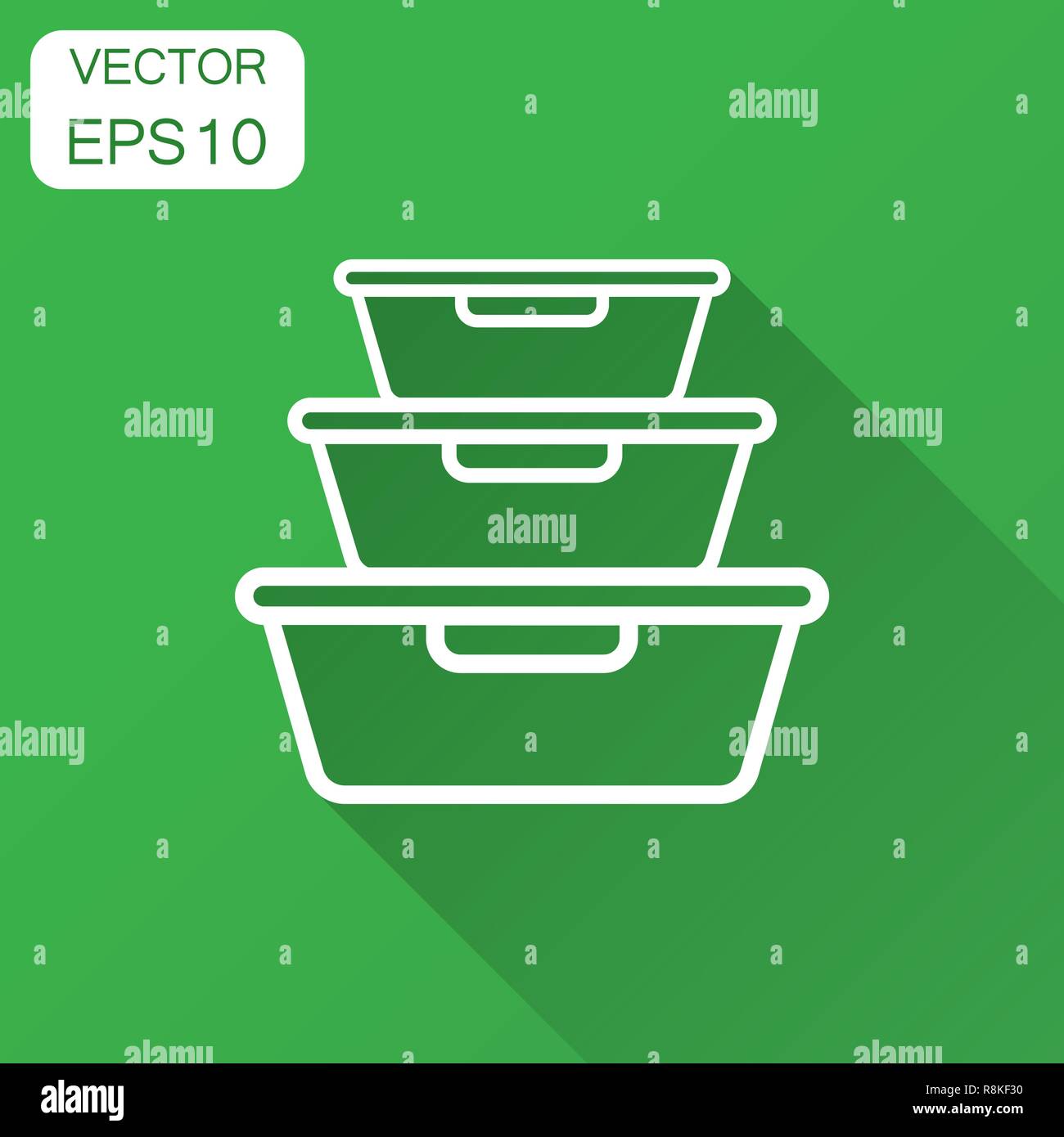 Food container icon in flat style. Kitchen bowl vector illustration ...