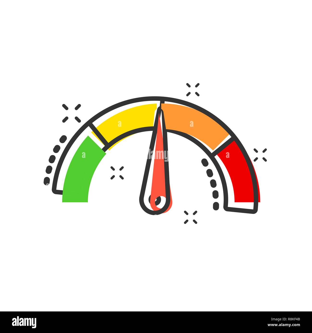Meter dashboard icon in comic style. Credit score indicator level ...