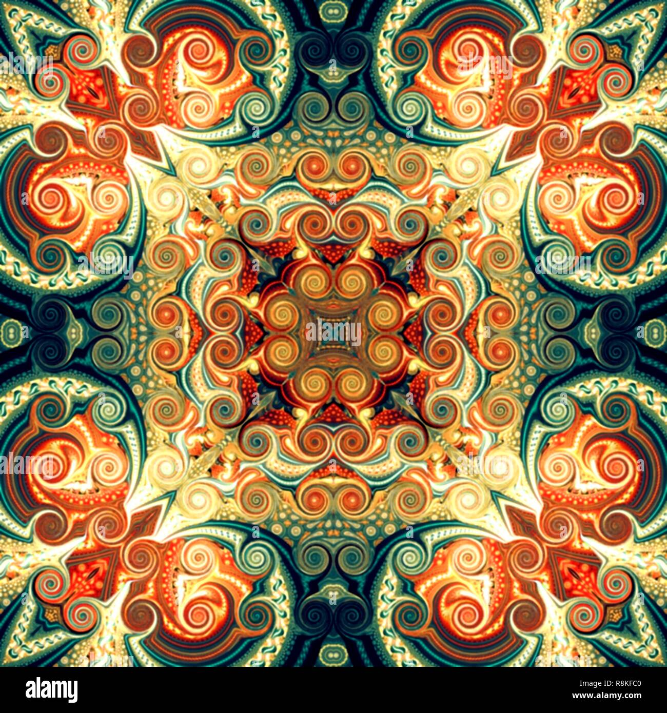 Seamless raster pattern in oriental style Flower psychedelic mosaic ...