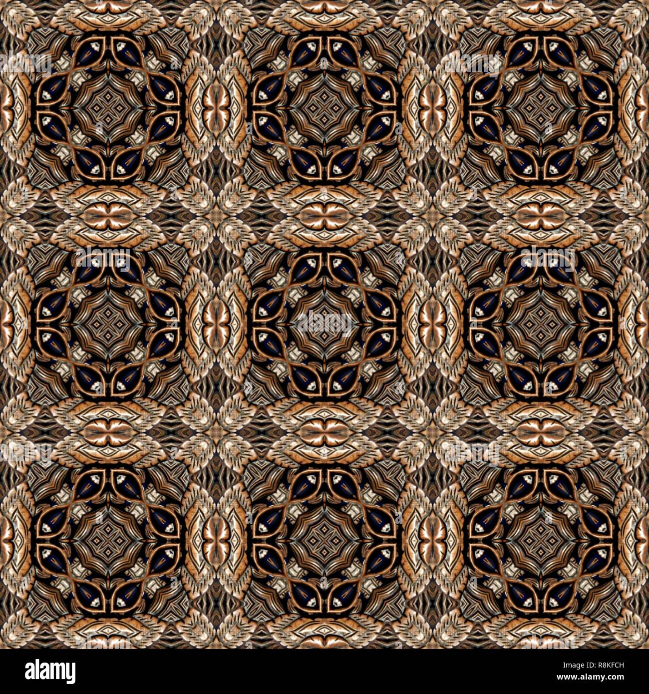 Seamless raster pattern in oriental style Flower psychedelic mosaic ...