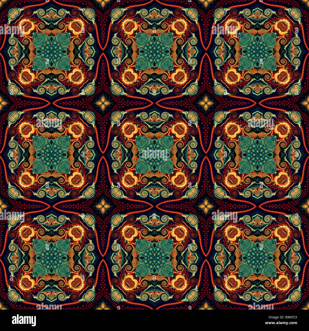 Seamless raster pattern in oriental style Flower psychedelic mosaic ...