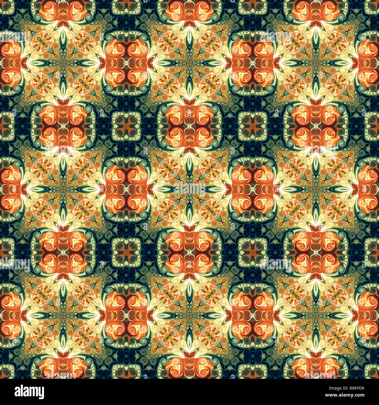 Seamless raster pattern in oriental style Flower psychedelic mosaic ...
