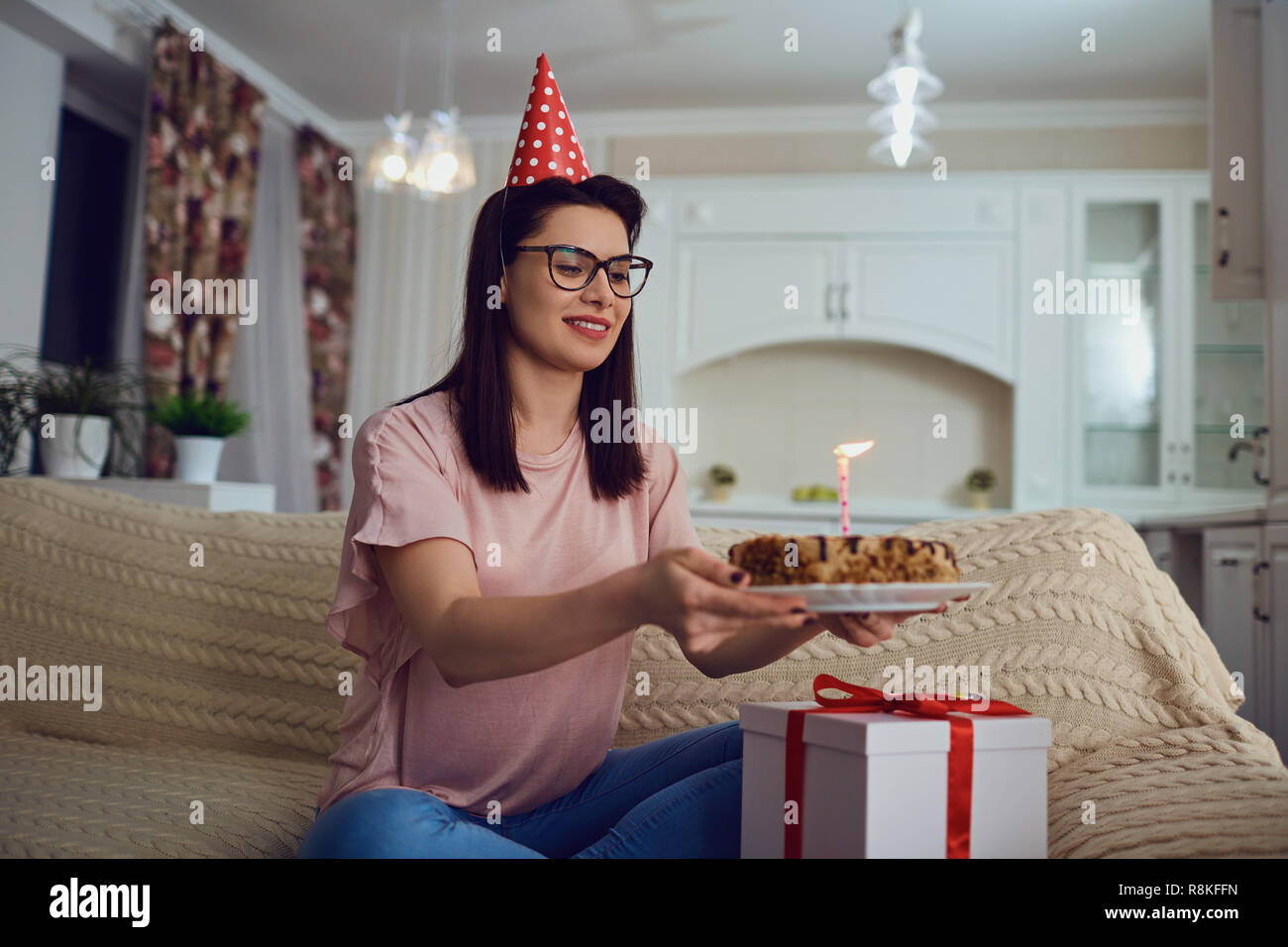 Woman alone birthday cake hi-res stock photography and images - Alamy