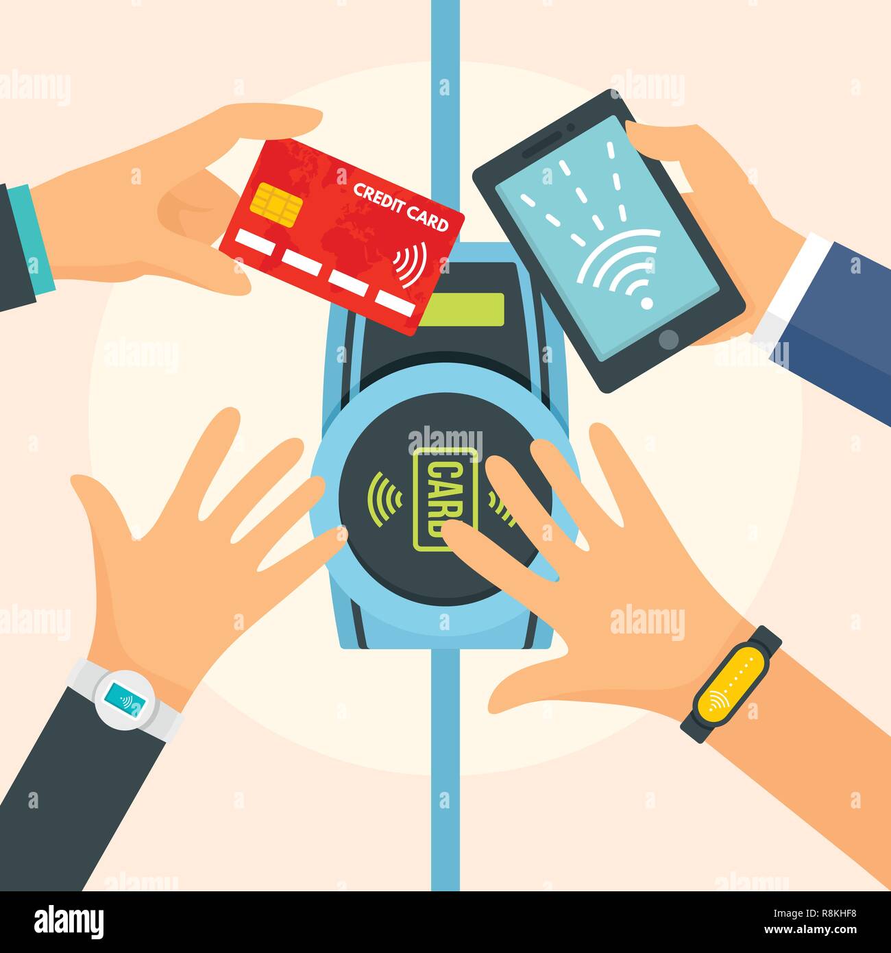 Nfc payment method concept background. Flat illustration of nfc payment ...