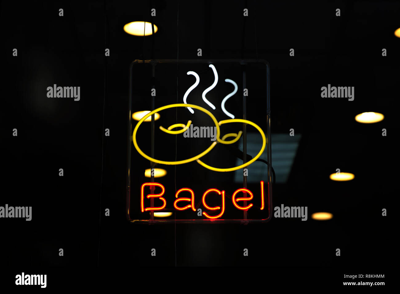 View at the bagel vintage neon sign Stock Photo - Alamy