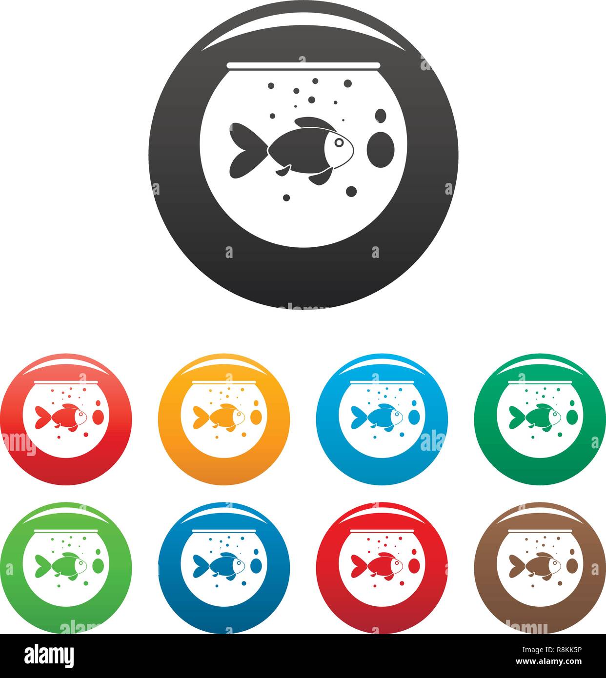 Fish round aquarium icons set 9 color vector isolated on white for any ...