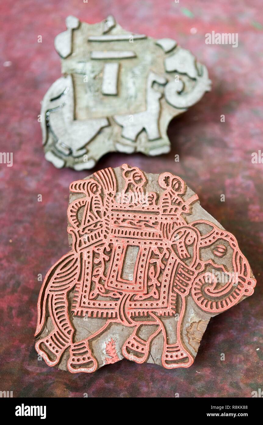 India, Rajasthan State, Jaipur, teak stamps for textile printing Stock ...