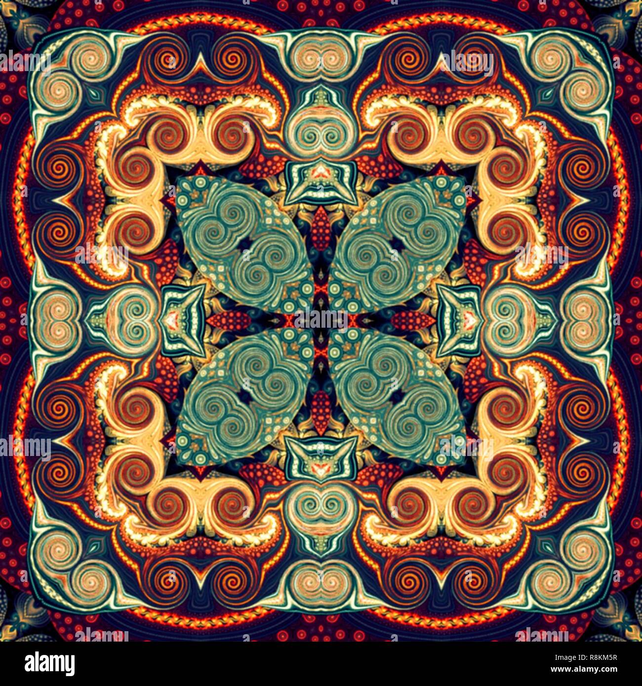 Seamless raster pattern in oriental style Flower psychedelic mosaic ...