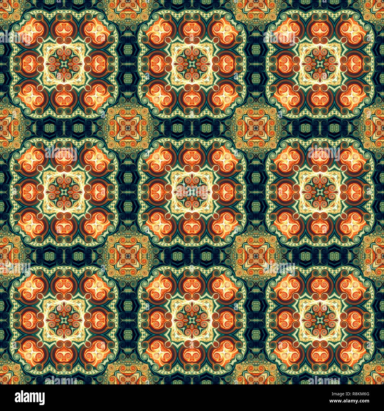 Seamless raster pattern in oriental style Flower psychedelic mosaic ...