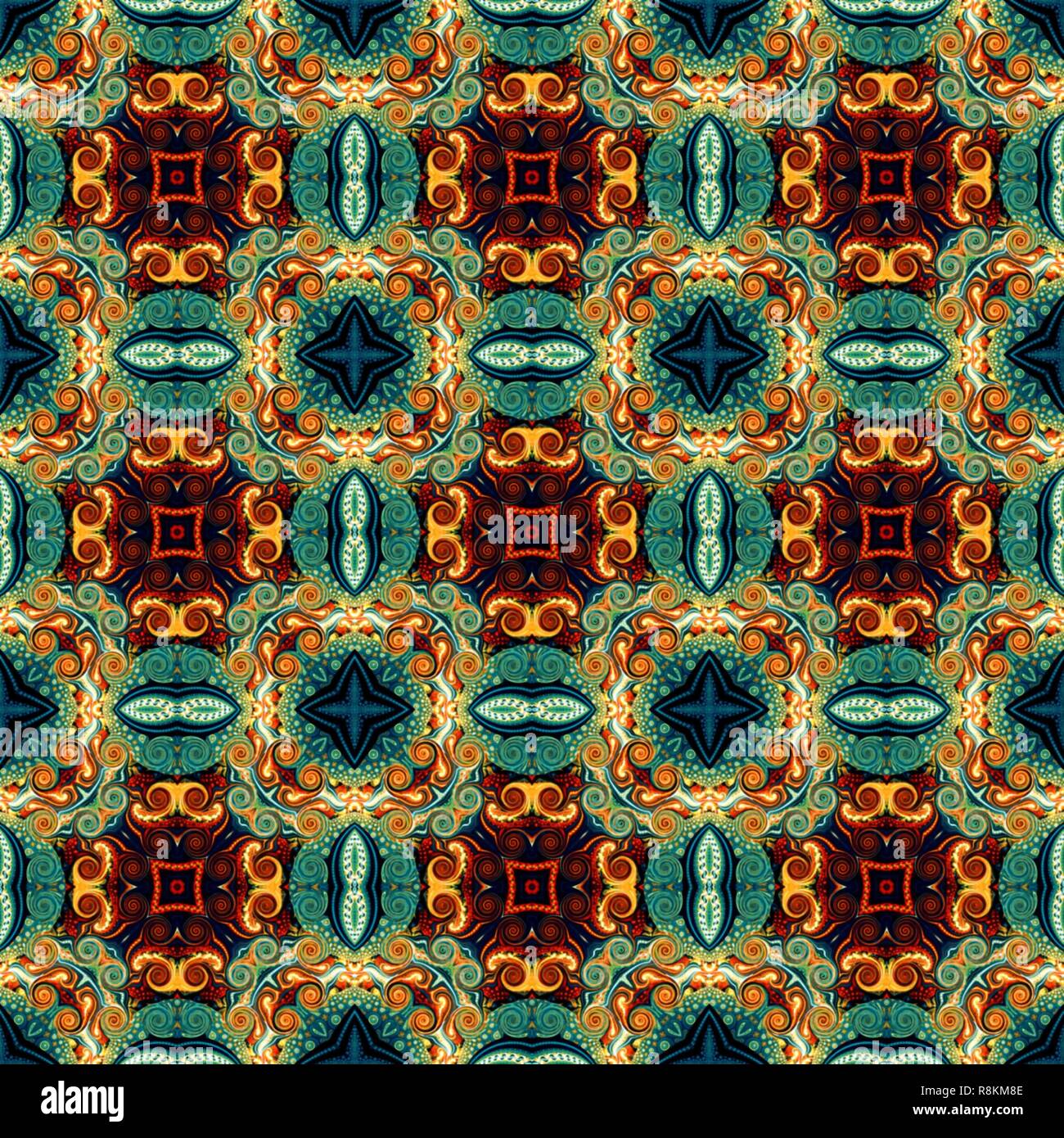 Seamless raster pattern in oriental style Flower psychedelic mosaic ...