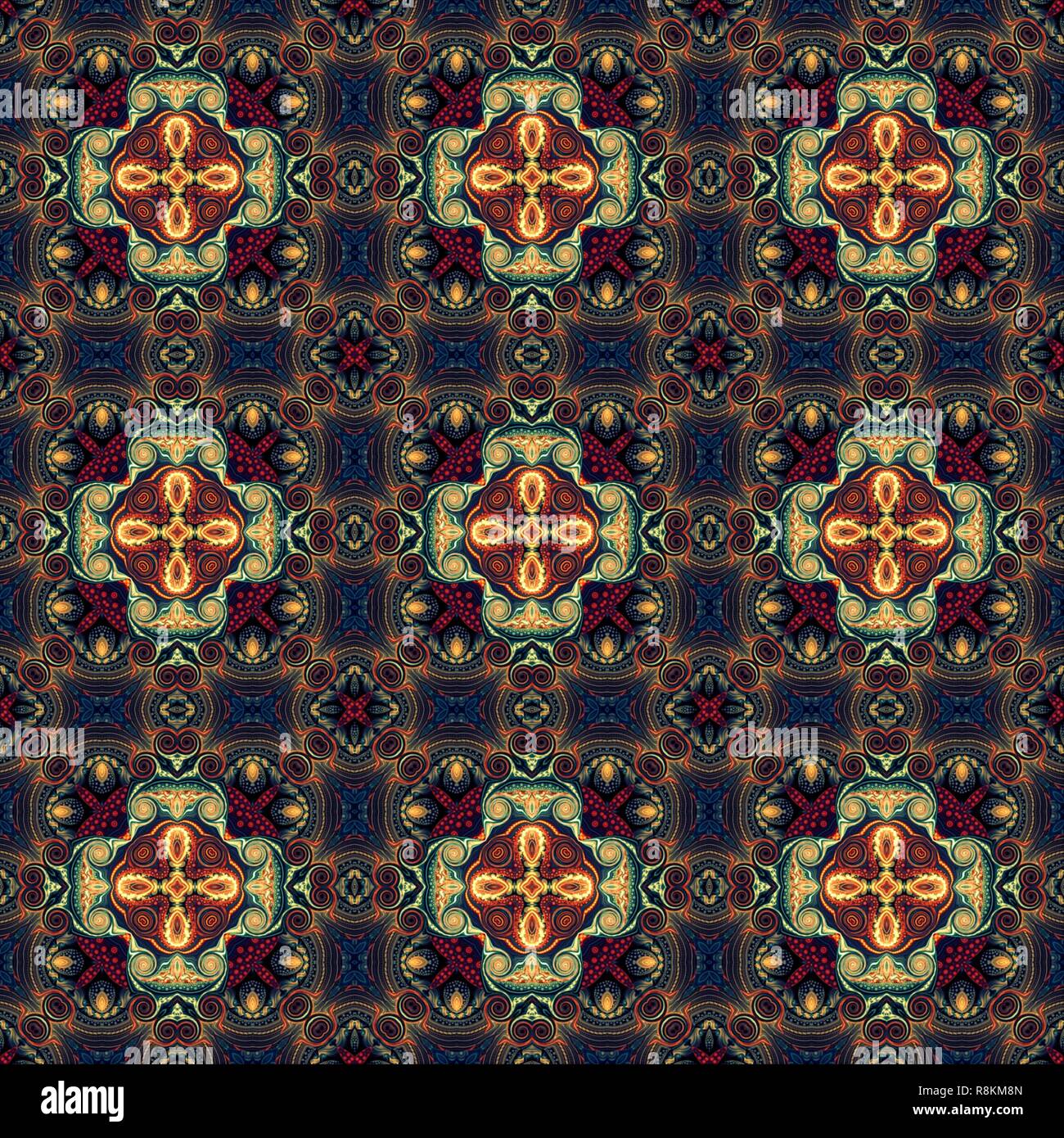 Seamless raster pattern in oriental style Flower psychedelic mosaic ...