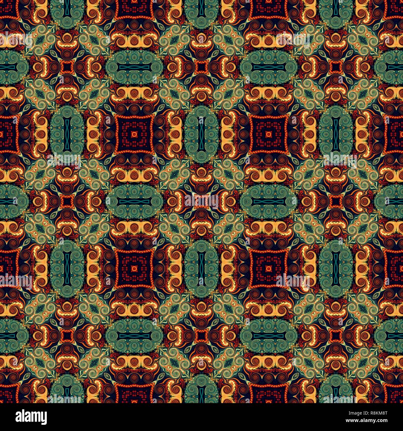 Seamless raster pattern in oriental style Flower psychedelic mosaic ...