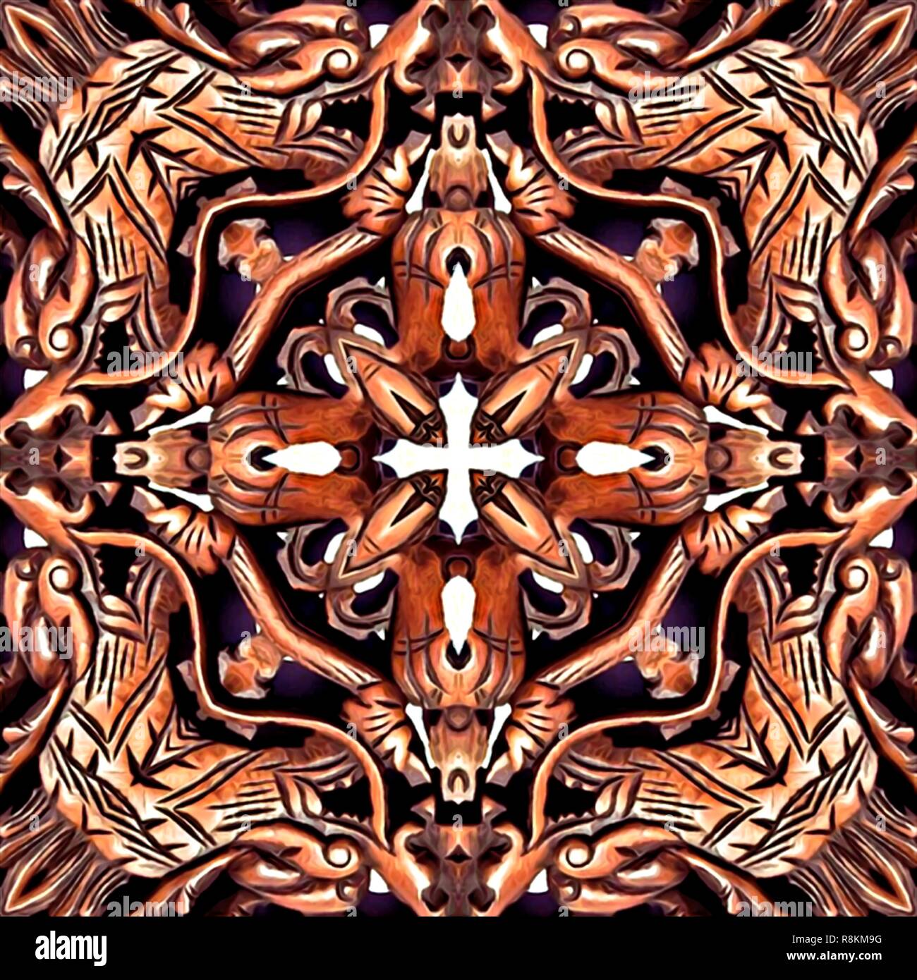 Seamless raster pattern in oriental style Flower psychedelic mosaic ...