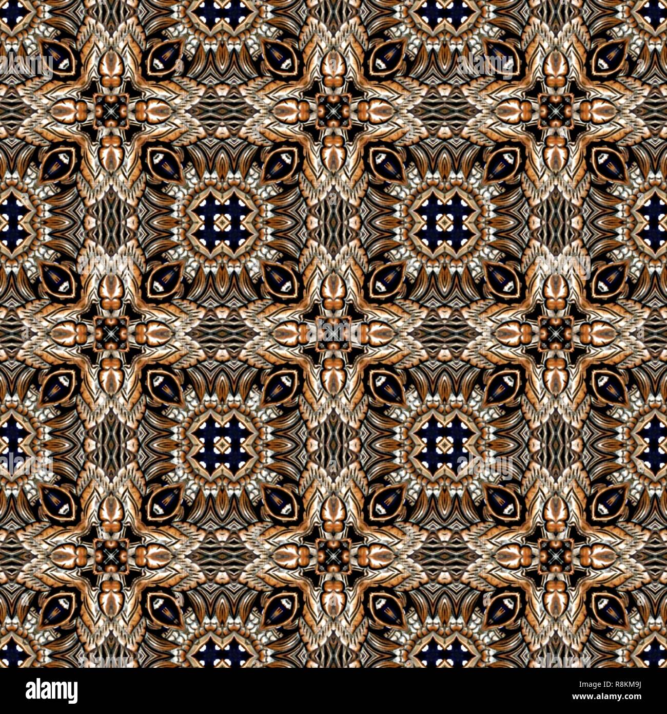 Seamless raster pattern in oriental style Flower psychedelic mosaic ...