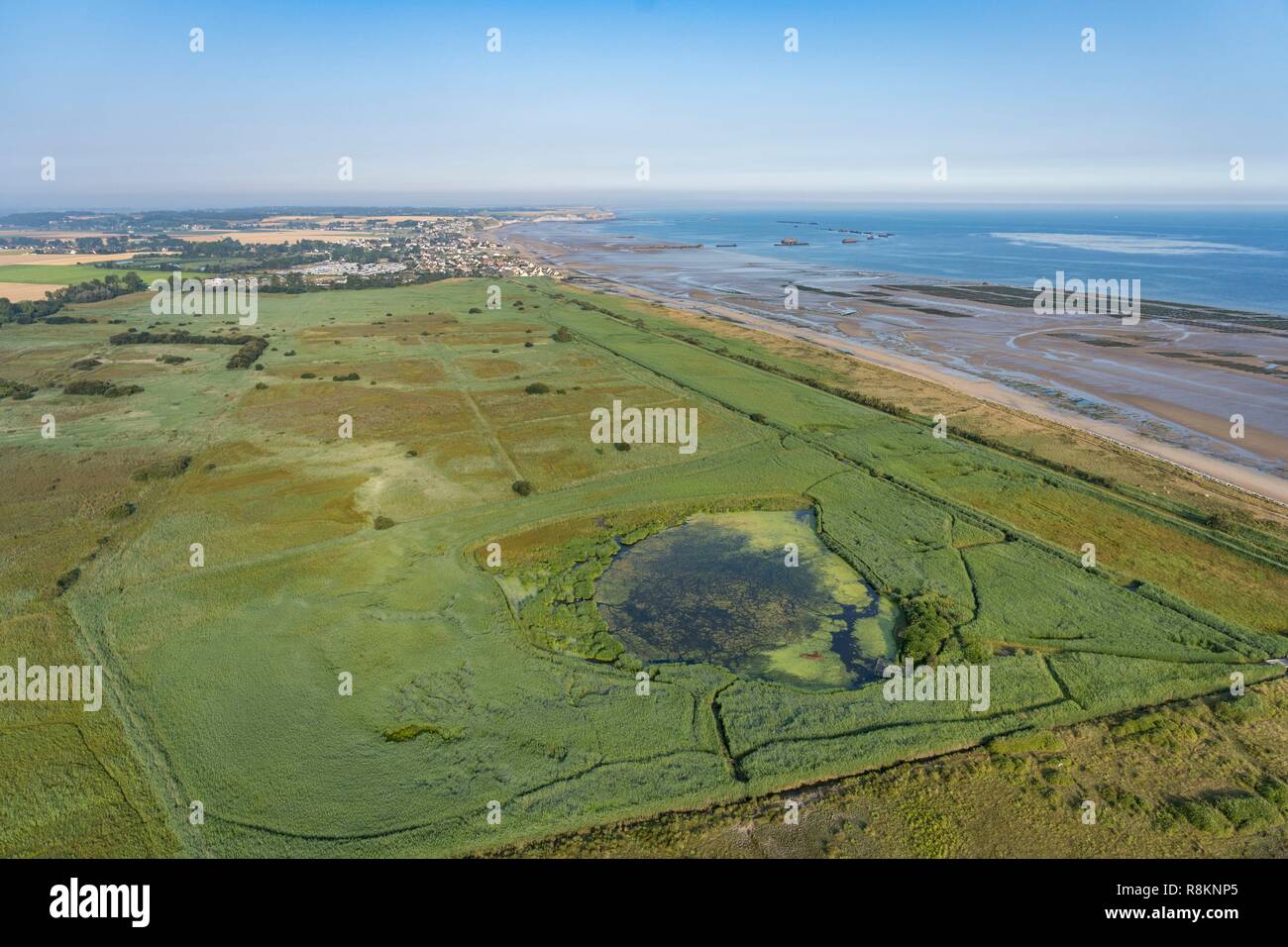 France, Normandie, Calvados, Asnelles, Gold Beach, the swamp (aerial ...