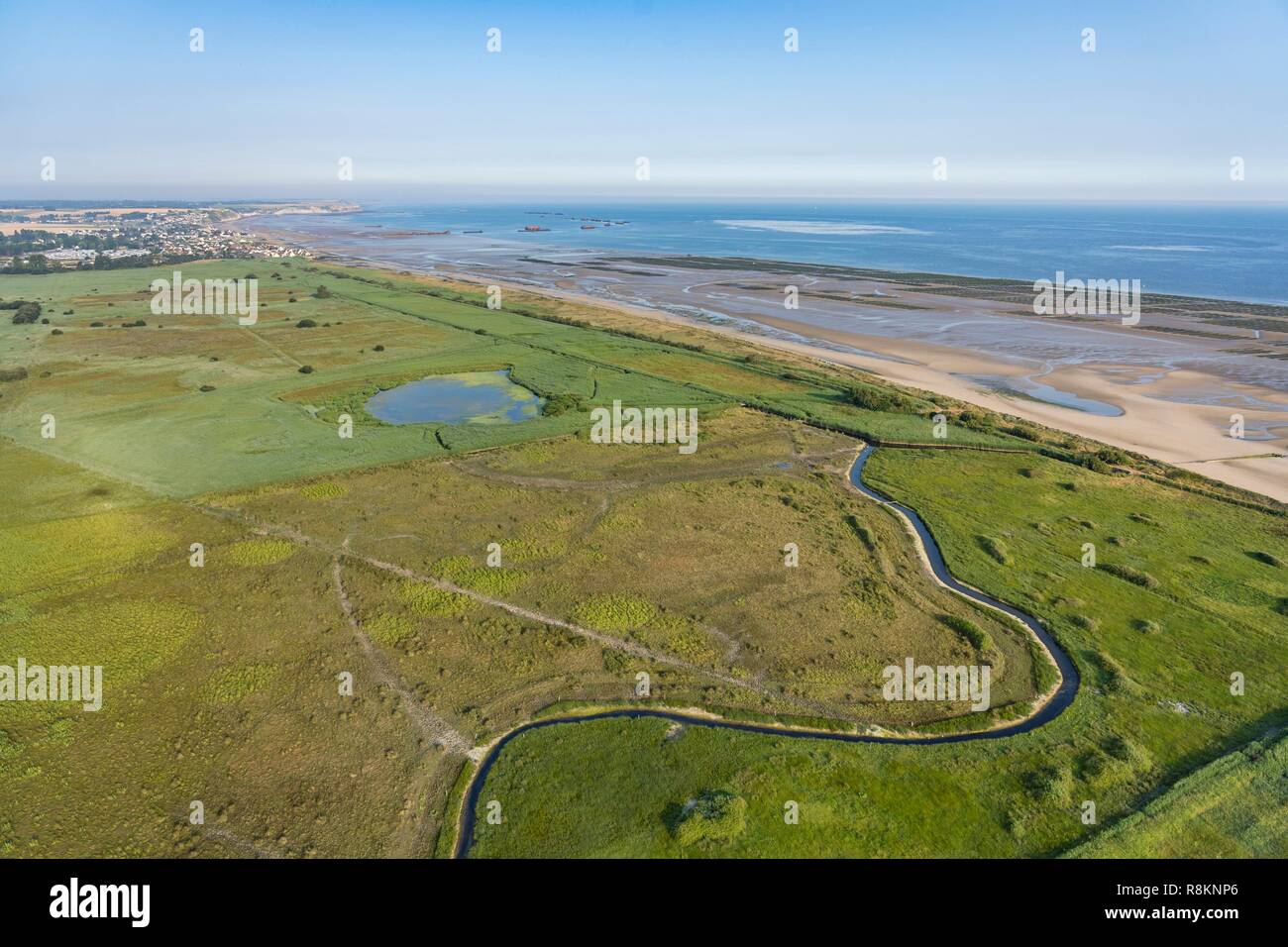 France, Normandie, Calvados, Asnelles, Gold Beach, the swamp (aerial ...