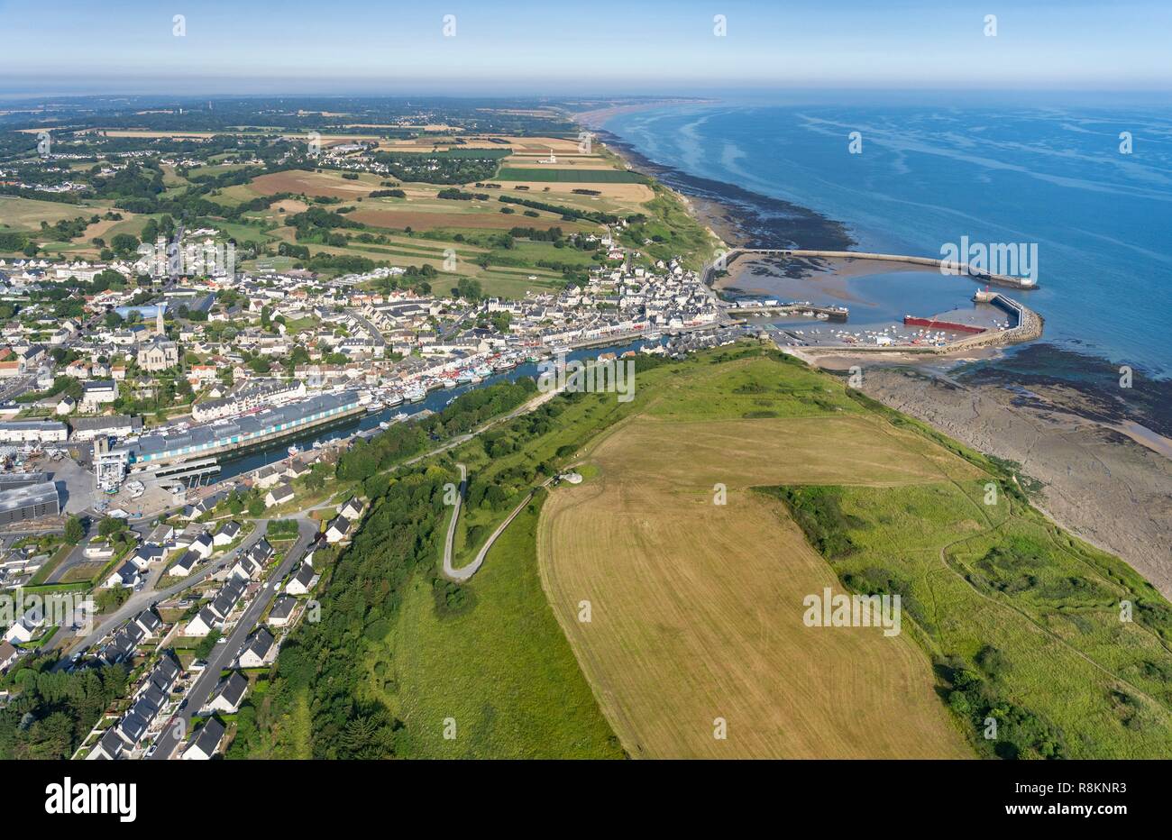 France, Calvados, Port en Bessin, Mont Castel oppidum (aerial view ...