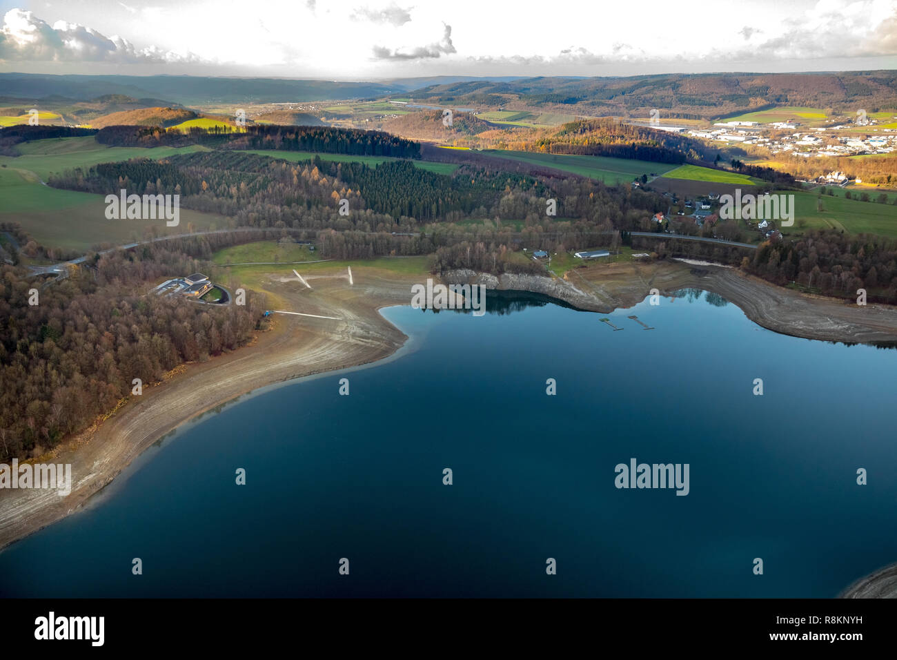 Aerial view, aerial view, low water, Hennetalsperre, Hennesee ...