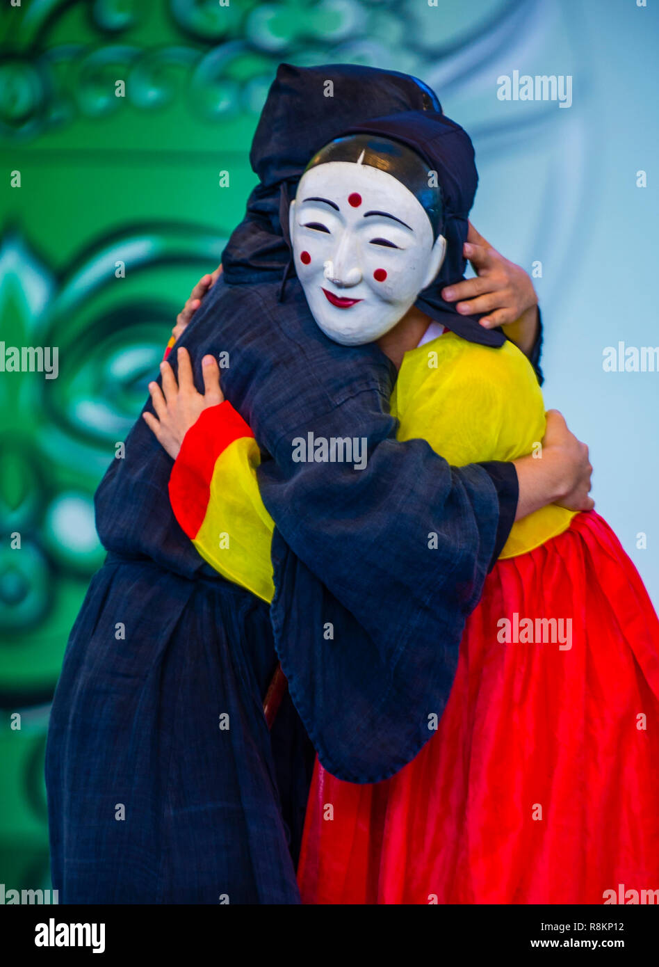 Actors performing the traditinal Korean Maskdance at Andong South Korea ...