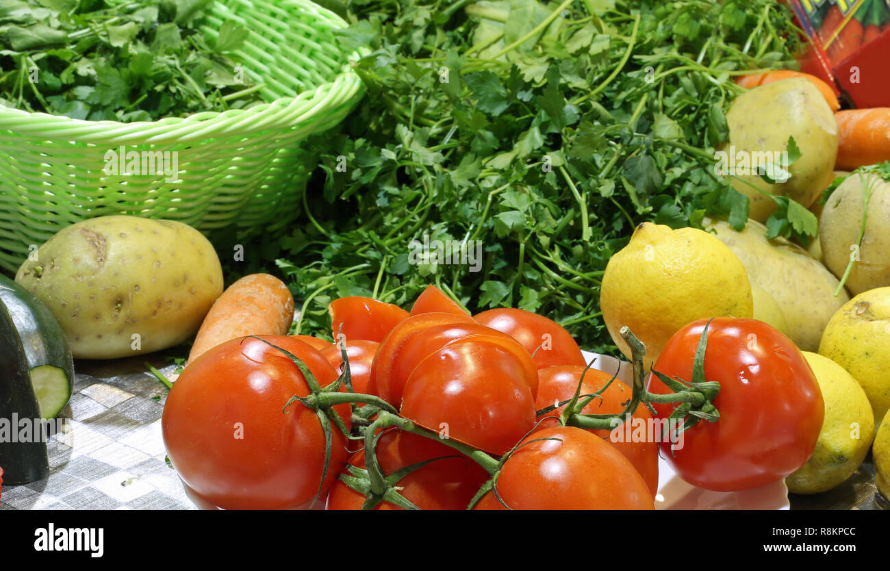 fresh vegetables harvested from the garden with organic cultivation ...
