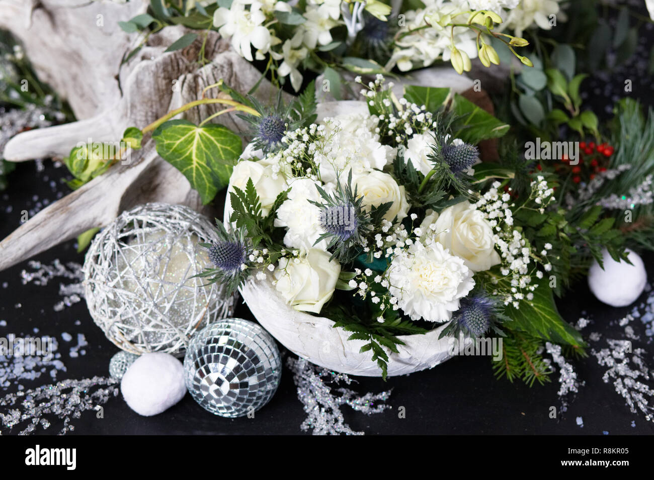 Christmas floral decorations Stock Photo - Alamy