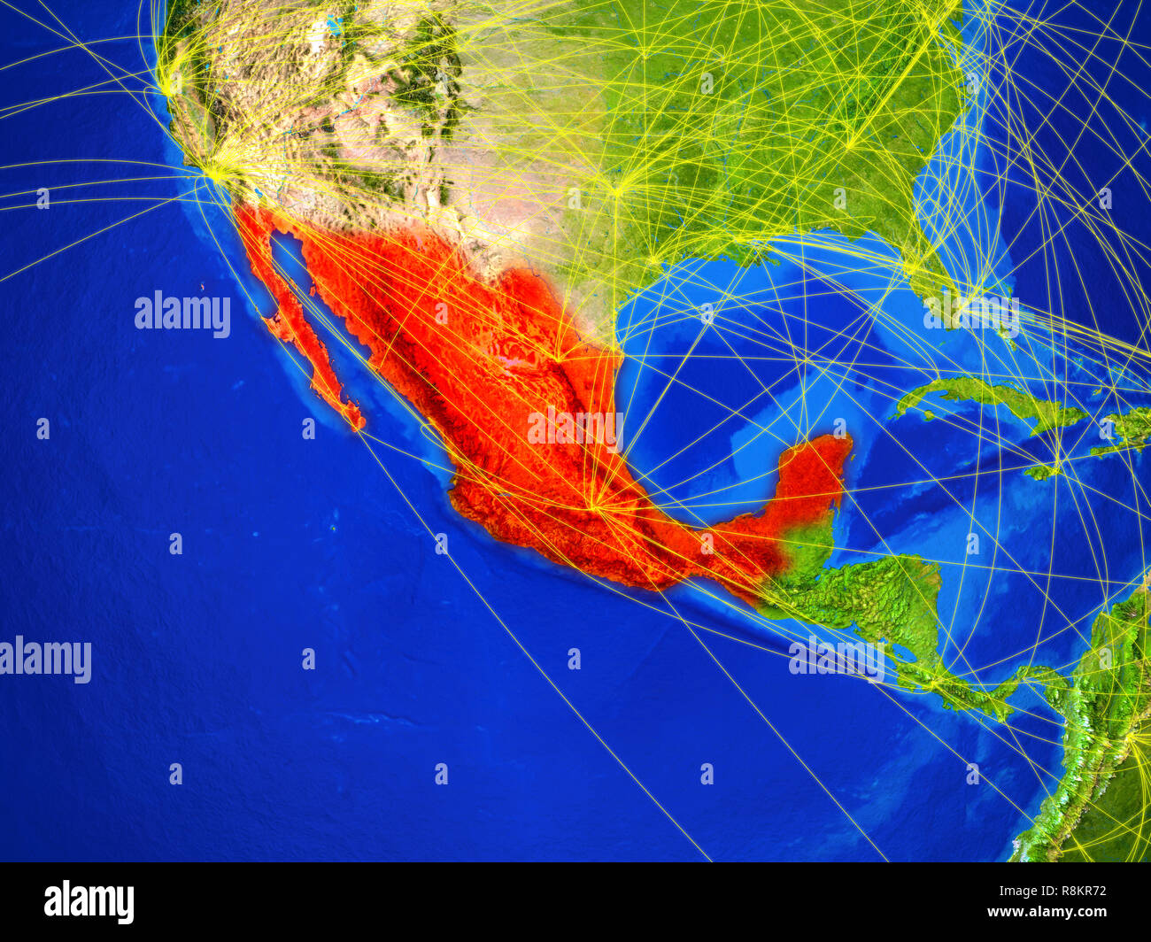 Mexico from space on model of planet Earth with networks. Detailed ...