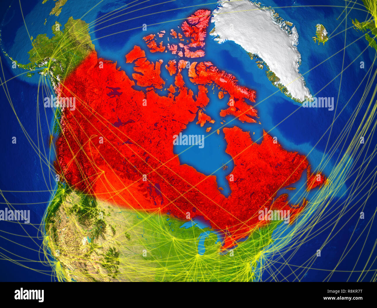 Canada from space on model of planet Earth with networks. Detailed ...