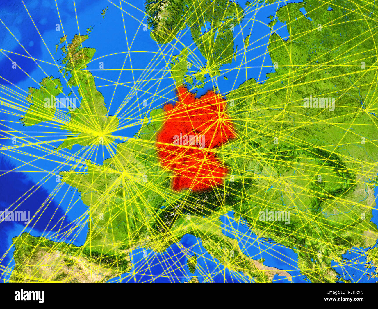 Germany from space on model of planet Earth with networks. Detailed ...