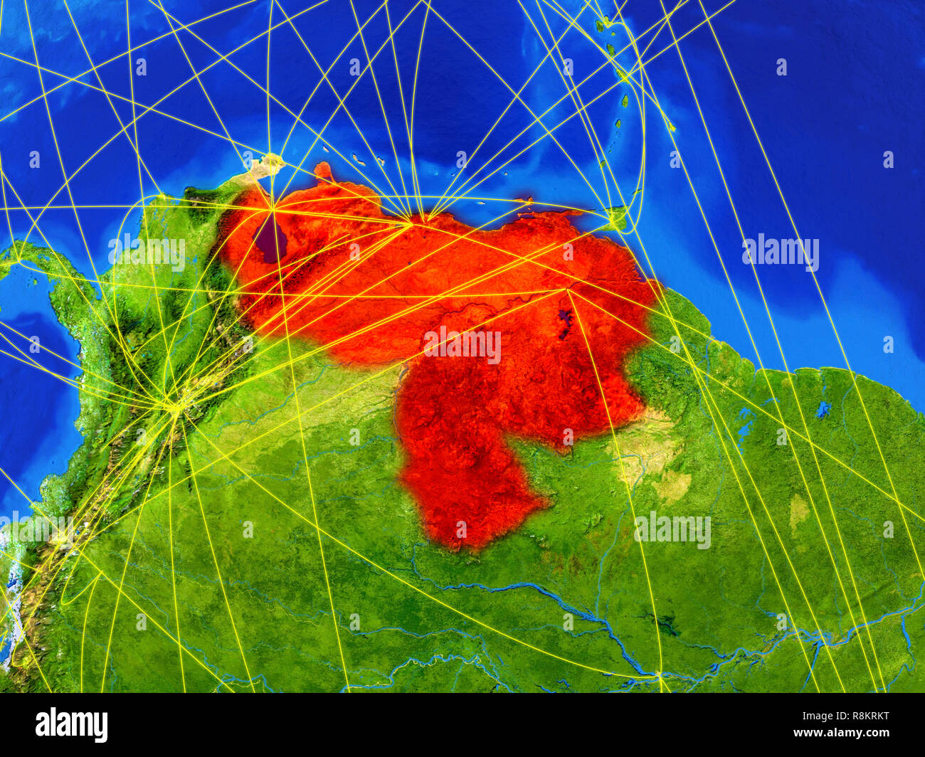 Venezuela from space on model of planet Earth with networks. Detailed ...