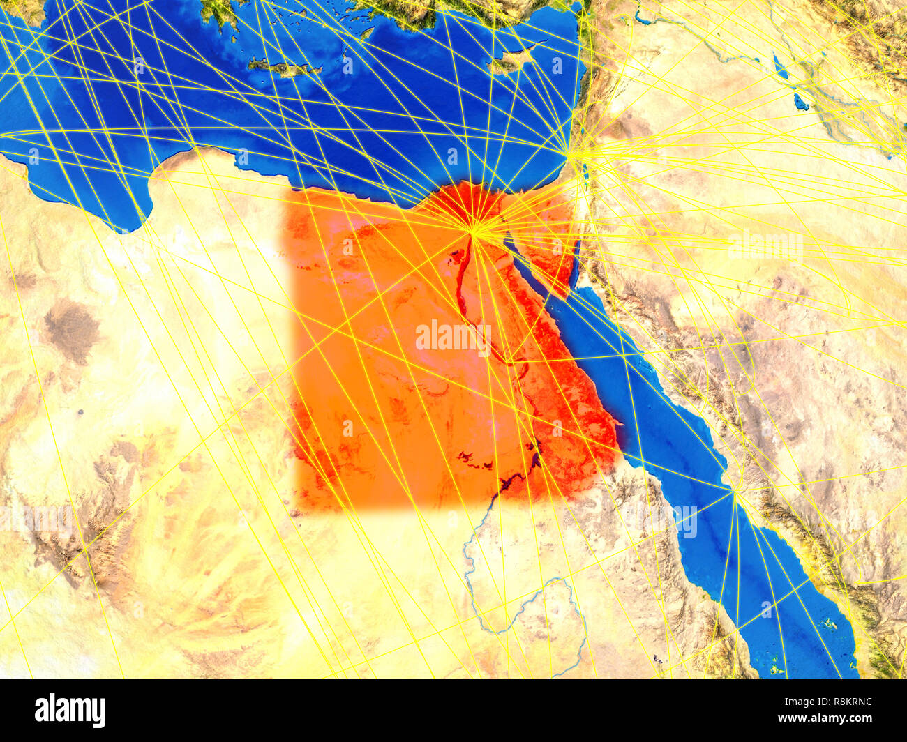 Egypt from space on model of planet Earth with networks. Detailed ...