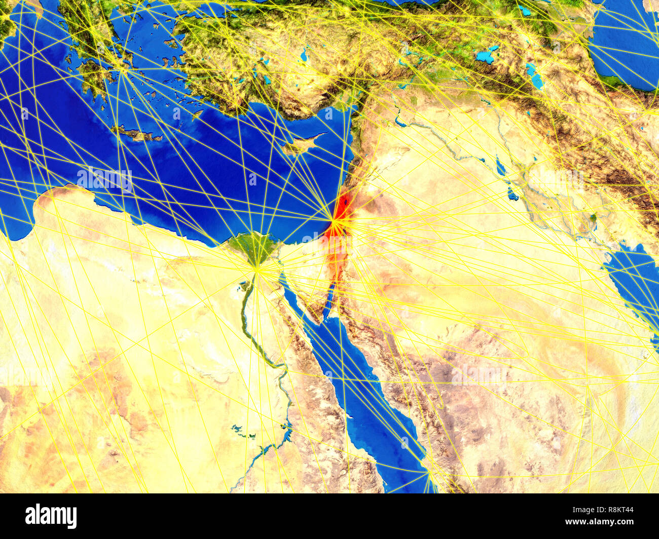 Israel from space on model of planet Earth with networks. Detailed ...