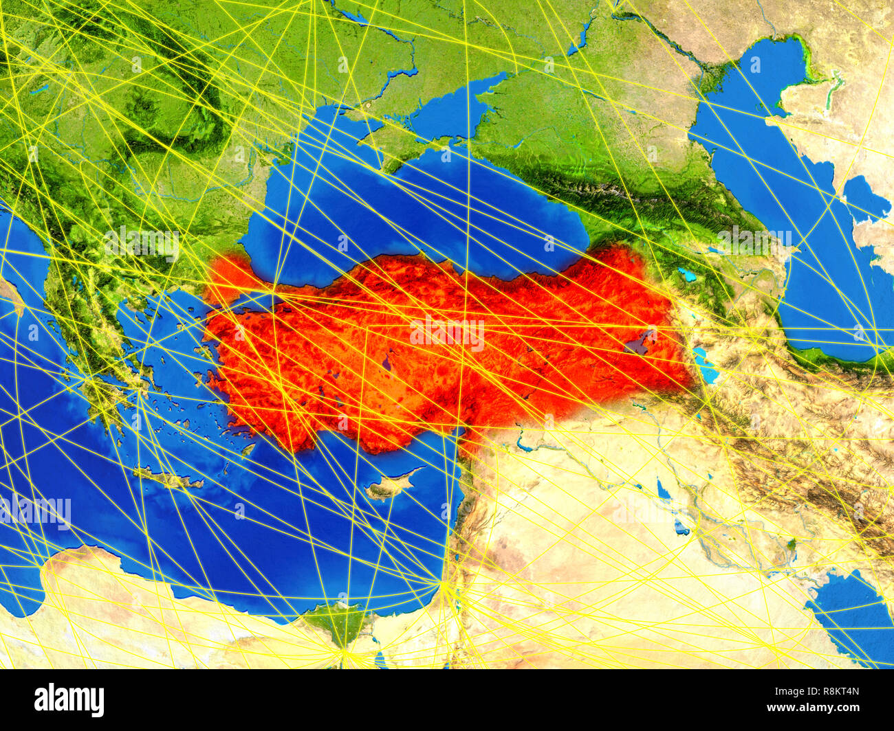 Turkey from space on model of planet Earth with networks. Detailed ...