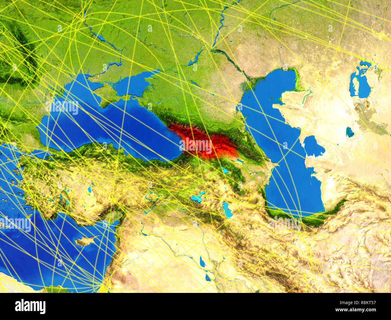 Georgia from space on model of planet Earth with networks. Detailed ...