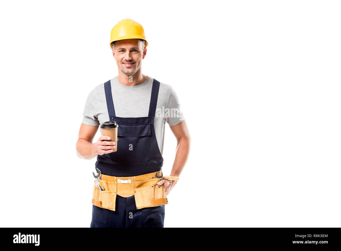 Worker drinking coffee construction Cut Out Stock Images & Pictures - Alamy