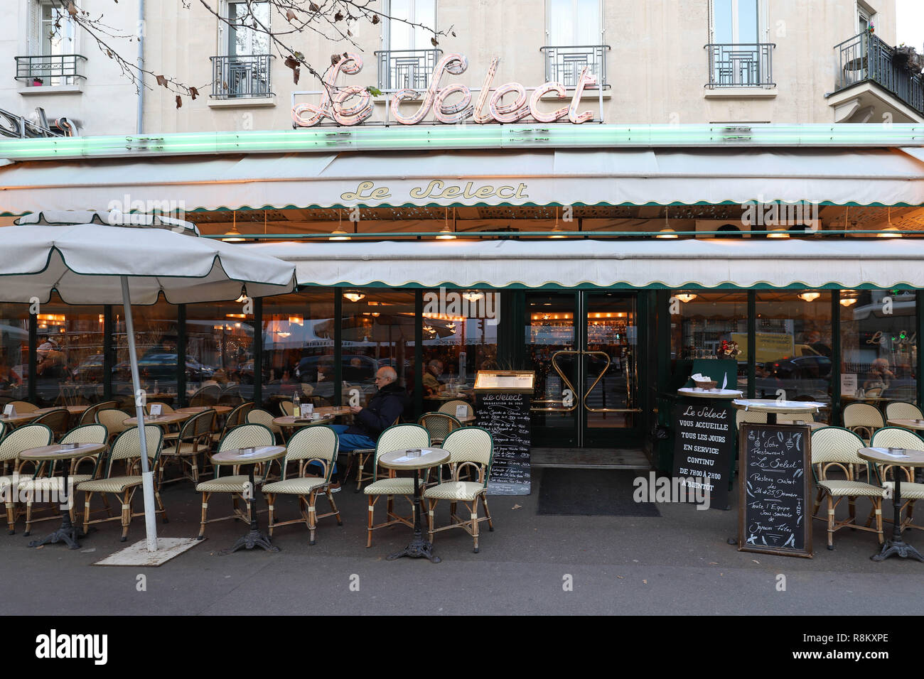 The famous cafe Le Select decorated for Christmas , Paris, France Stock ...