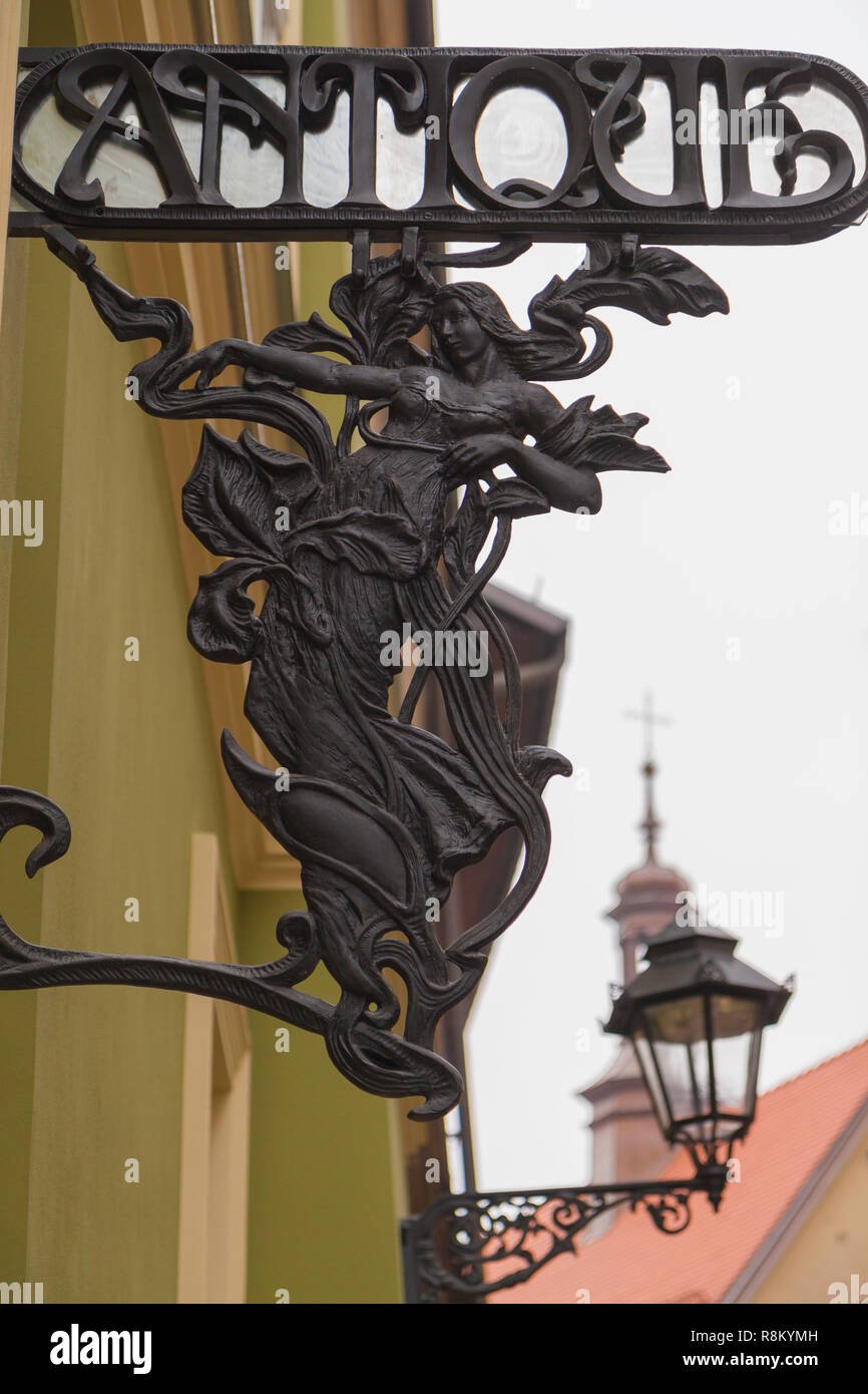 Wrought iron antique shop sign hi-res stock photography and images - Alamy