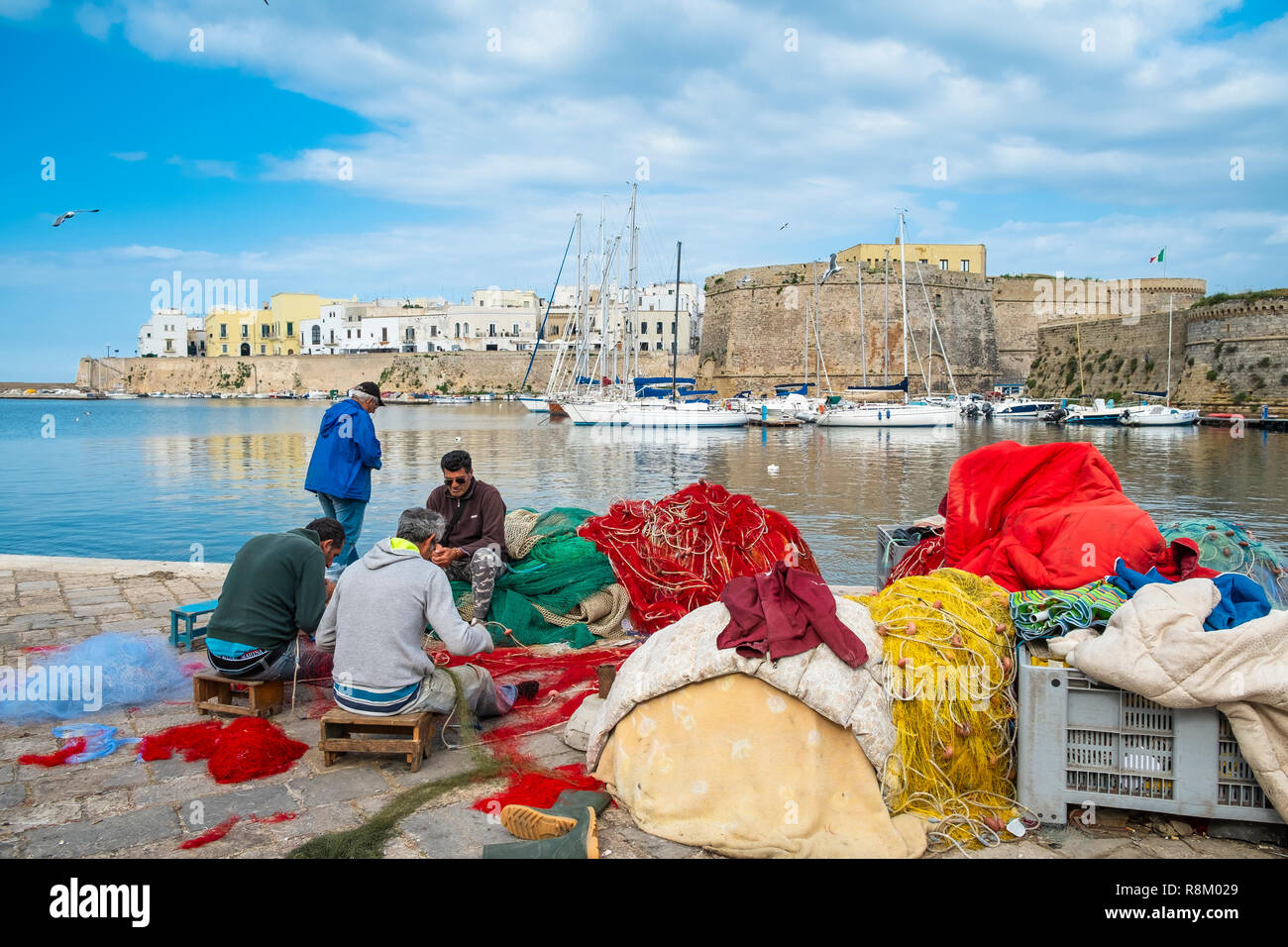 Italy, Apulia, Salento region, Gallipoli, the fishing harbour and the ...