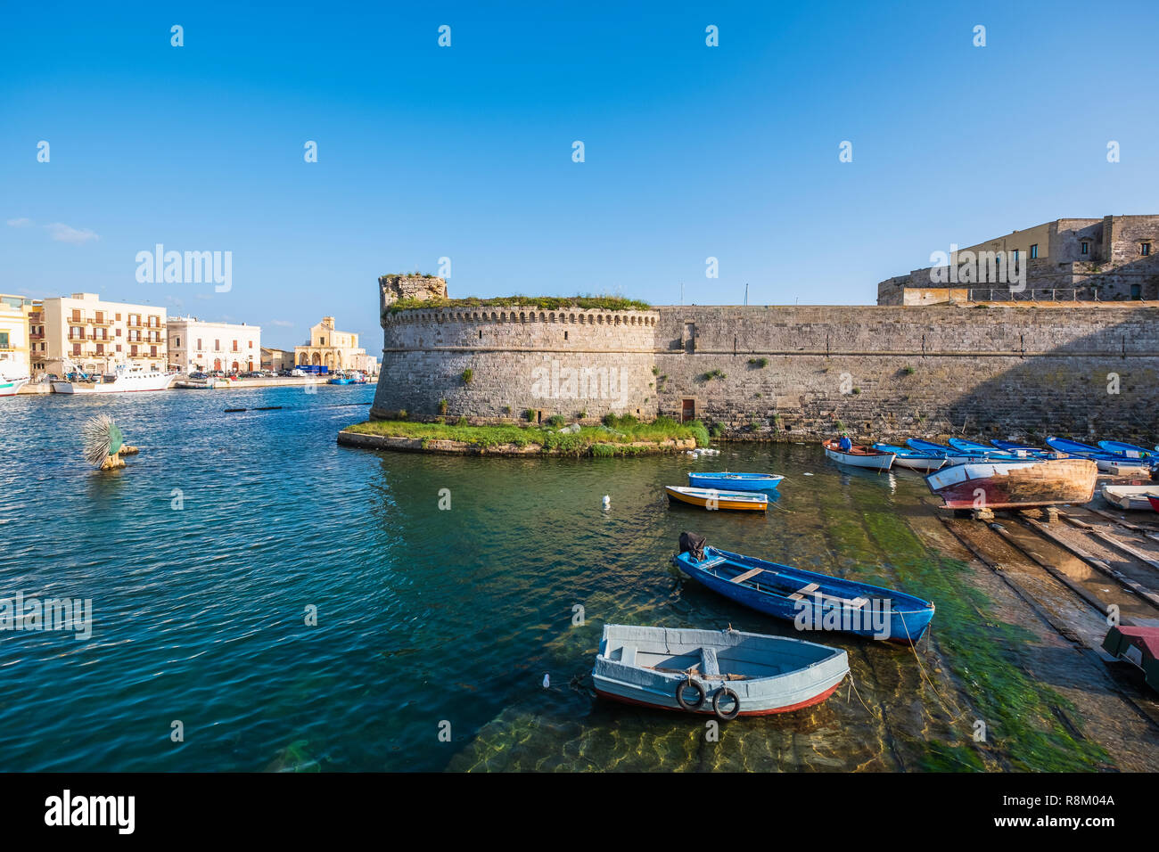 Italy, Apulia, Salento region, Gallipoli, the fishing harbour and the ...