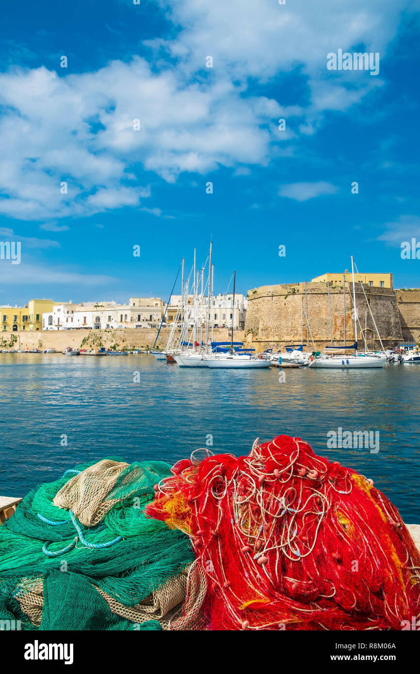 Italy, Apulia, Salento region, Gallipoli, the fishing harbour and the ...