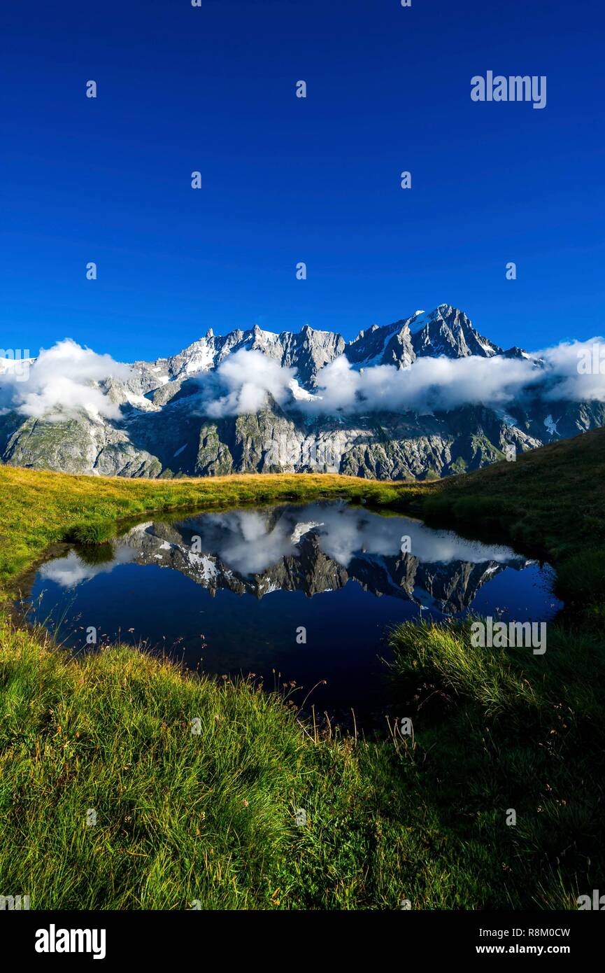 Italy, Courmayeur, Val Ferret, Tour du Mont-Blanc, ridges of la ...