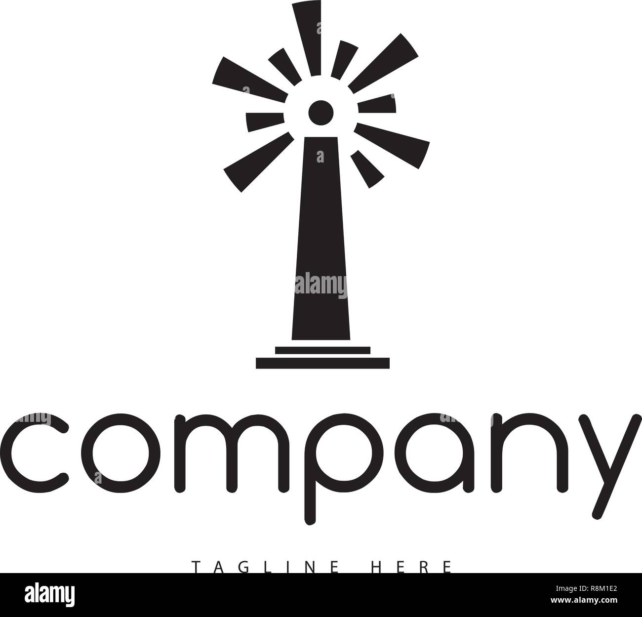 Abstract logo of a lighthouse from which the rays of light emanate ...